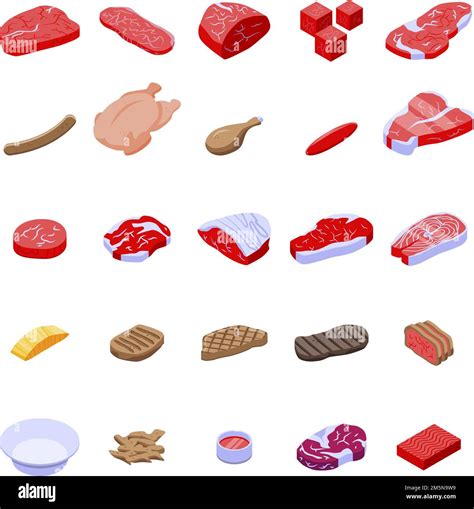 Meat Icons Set Isometric Set Of Meat Vector Icons For Web Design