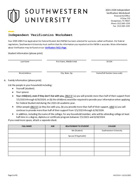 Fillable Online Independent Verification Worksheet Pdf Fax Email Print