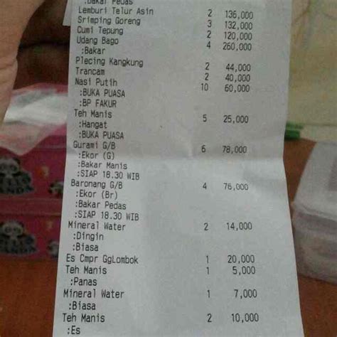 Carta Del Restaurante Gama Ikan Bakar Seafood Tmii Yakarta Green