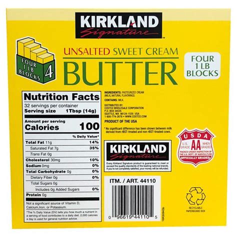 Kirkland Signature Unsalted Butter 4 X 1 Lb Costco Food Database