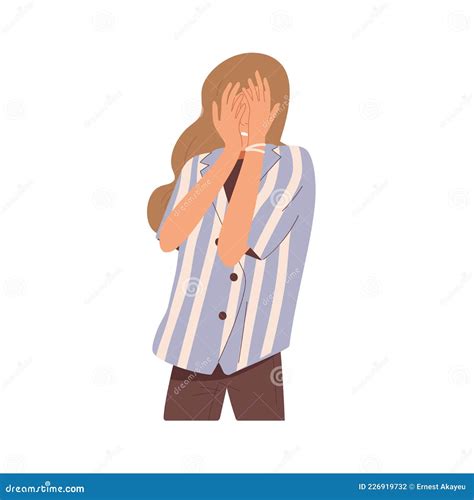 Shy Embarrassed Woman Hiding Face Out Of Shame Frightened Person