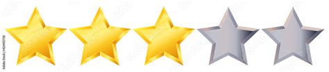 Three Star Rank Sign Glossy Golden Star Sticker Icon Rating Isolated