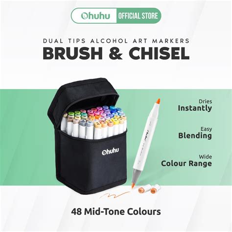 Ohuhu Mid Tone Colors Dual Tips Alcohol Art Markers Brush Chisel