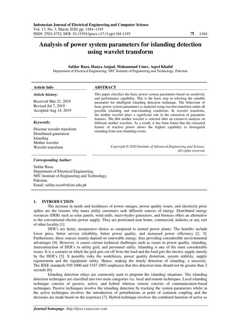 pdf analysis of power system parameters for islanding detection using wavelet transform