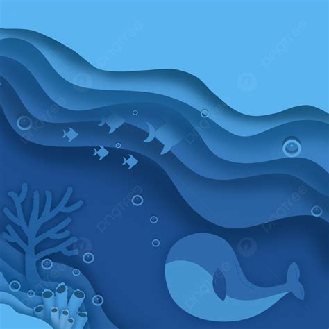 Blue Whale Layer Paper Cut Ocean Under Sea Background Paper Cut Ocean