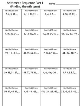 Arithmetic Sequence Worksheet Finding The Nth Term By Kevin Wilda