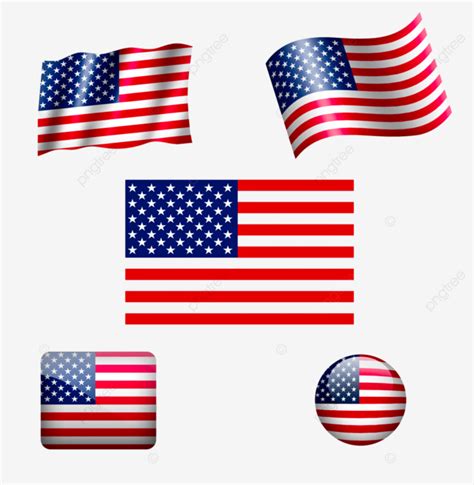 Usa Flag Icon Set Wind White Stripes States PNG Transparent Image