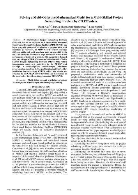 pdf solving a multi objective mathematical model for a multi skilled project scheduling
