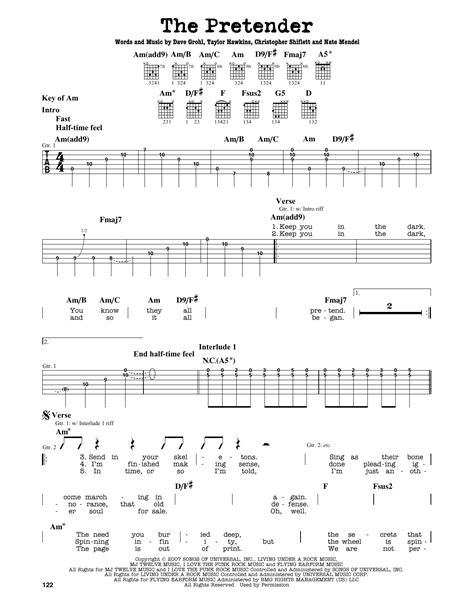 The Pretender By Foo Fighters Guitar Cheat Sheet Guitar Instructor