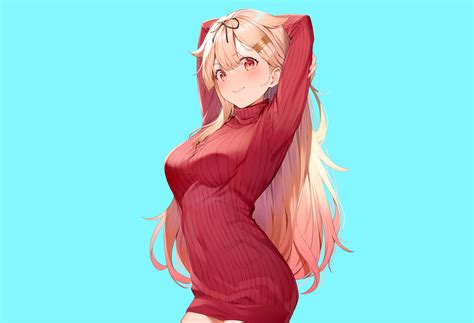 Anthropomorphism Blonde Hair Blush Cyan Dress Kantai Collection Long Hair Nyum Red Eyes Yuudachi