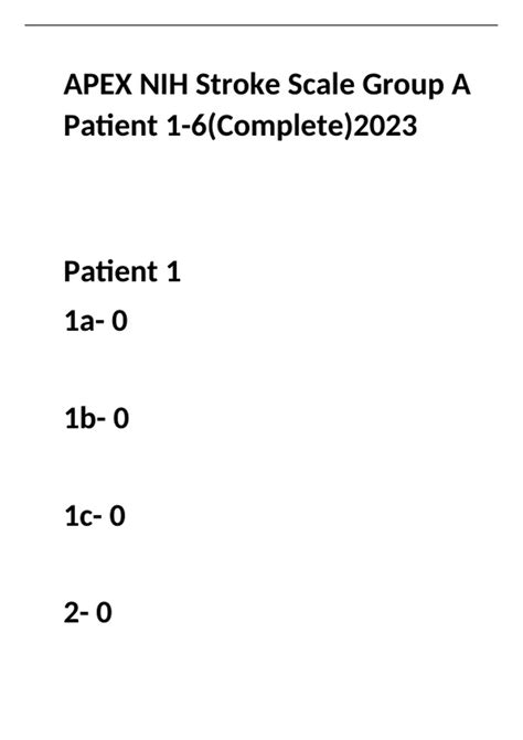 ACTUAL 2023 APEX NIH Stroke Scale Group A Patient 1 6 APEX NIH Stroke
