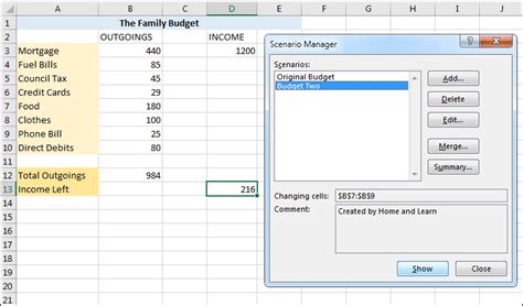 using scenarios in excel