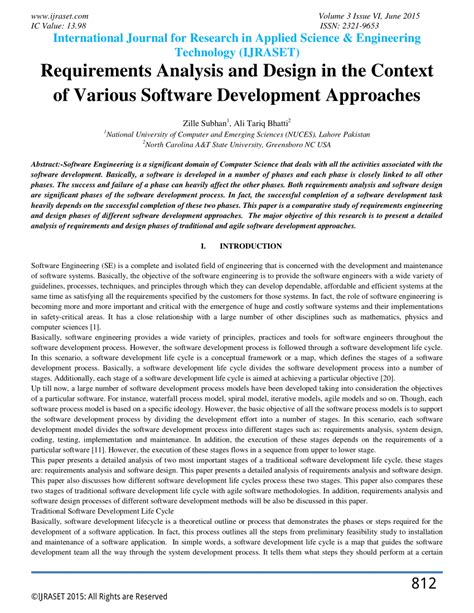 pdf requirements analysis and design in the context of various software development approaches