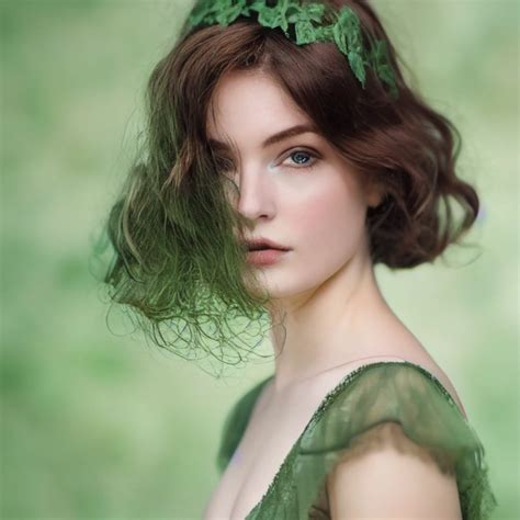 Auburn Wavy Haired Woman In Sheer Sage Green Lace Midjourney OpenArt