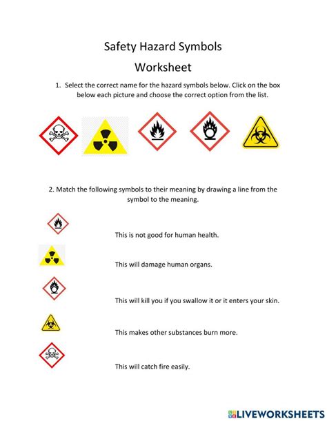 Hazard Symbols Worksheet Worksheet Live Worksheets Worksheets Library