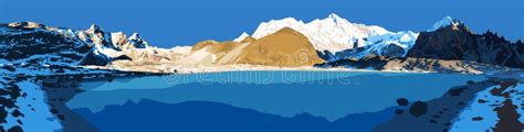 Mount Cho Oyu Mirrored On The Lake Surface Stock Illustration