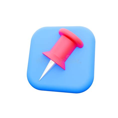 3D Render Button Icon Red Push Pin Isolated On White Background