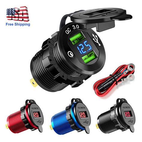 Aluminum Dual USB Port Car Cigarette Lighter Socket Plug LED Voltmeter