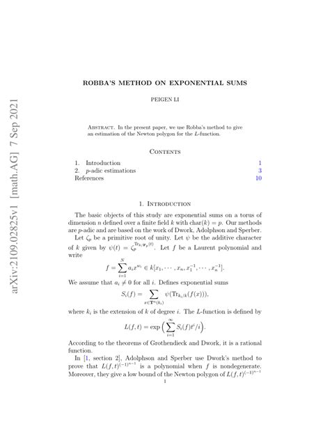 pdf robba s method on exponential sums