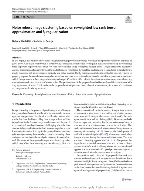 noise robust image clustering based on reweighted low rank tensor approximation and l { frac{1