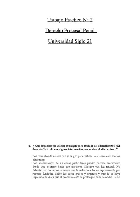 TP 2 Procesal Penal TP 2 APROBADO CON 90 Trabajo Practico N 2