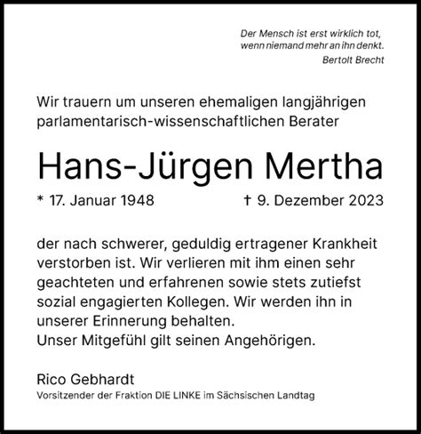 Traueranzeigen von Hans Jürgen Mertha trauer anzeigen de