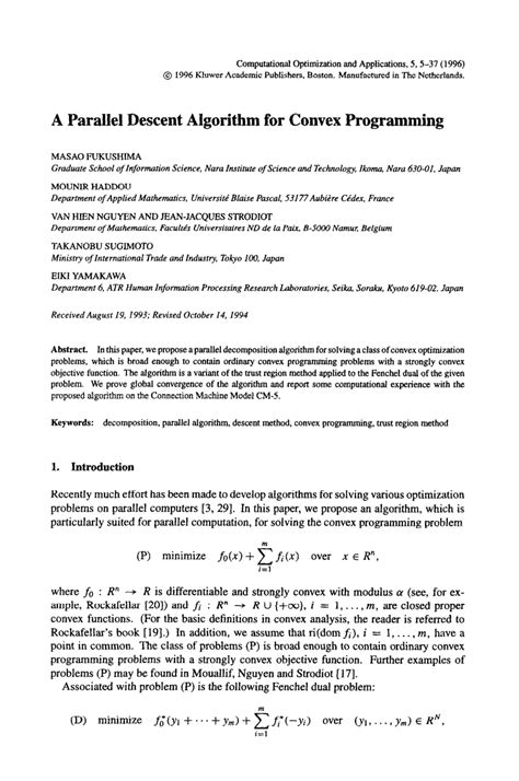 pdf a parallel descent algorithm for convex programming