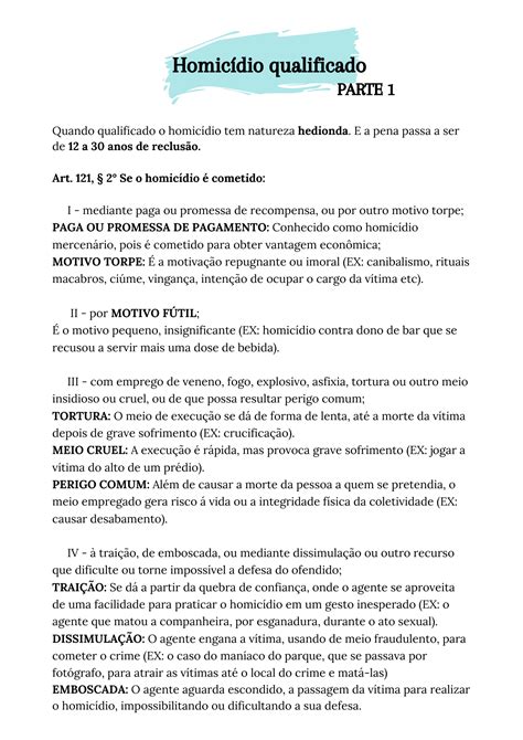 Homicídio Qualificado Parte 1 Resumo Direito Penal e Processo Penal