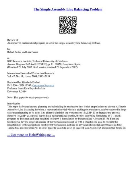 the simple assembly line balancing problem pdf