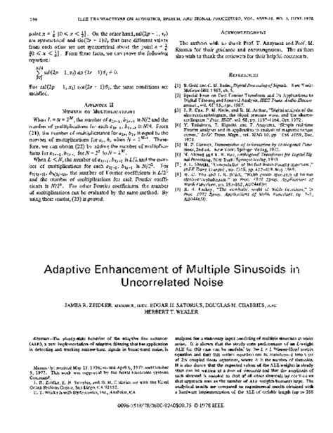 pdf adaptive enhancement of multiple sinusoids in uncorrelated noise d chabries and edgar