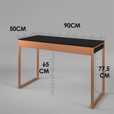 Mesa Escrivaninha Preta Cobre Gavetas Estudo Escrit Rio Office