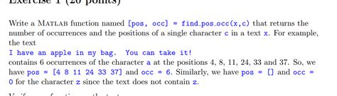 solved write a matlab function named [pos occ]
