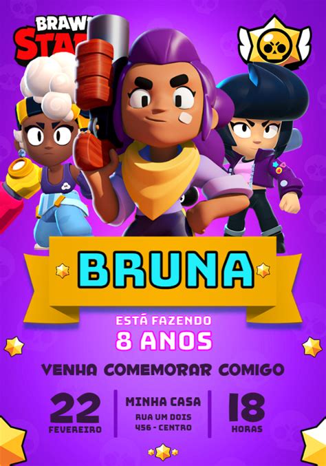 Convite aniversário brawl stars foto Edite grátis nosso
