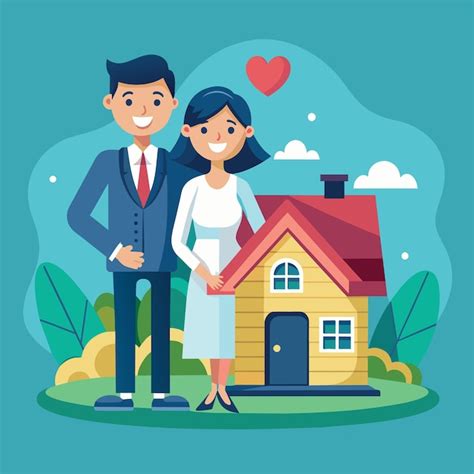 Miniatura Pareja Encantadora Felicidad Marido Y Mujer Con Casa Y