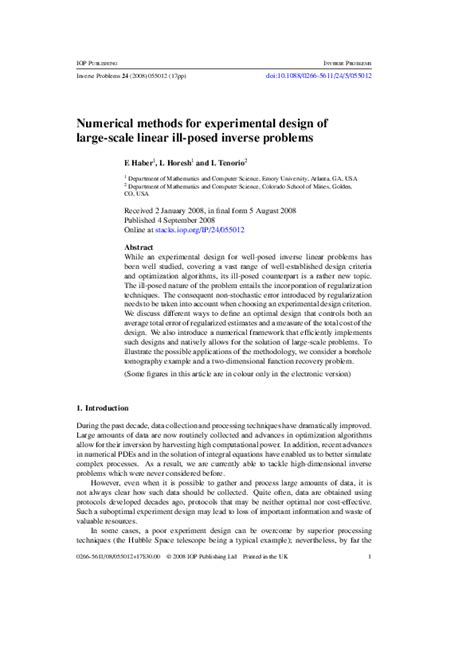 pdf numerical methods for experimental design of large scale linear ill posed inverse problems