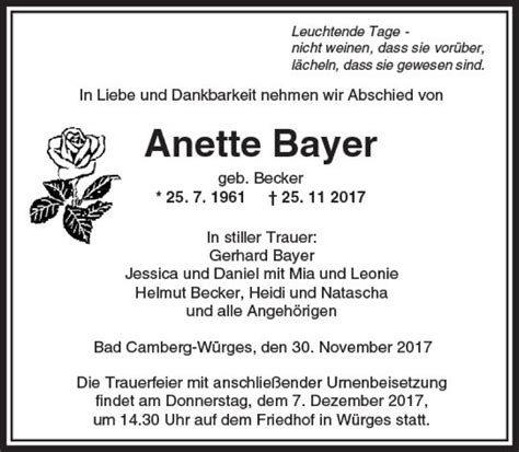 Traueranzeigen Von Anette Bayer Vrm Trauer De