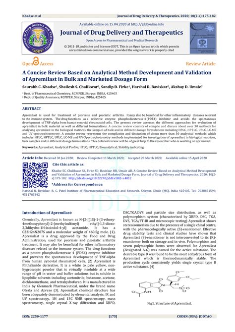 pdf a concise review based on analytical method development and validation of apremilast in
