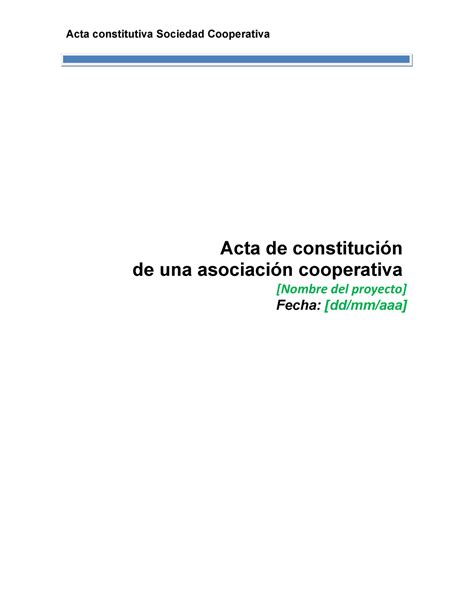 Ejemplo De Acta Constitutiva De Una Sociedad Cooperativa Word Acta