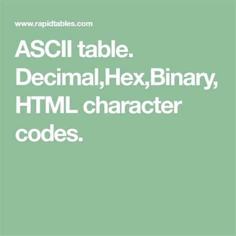 ascii table decimal hex binary html character codes ascii decimals coding