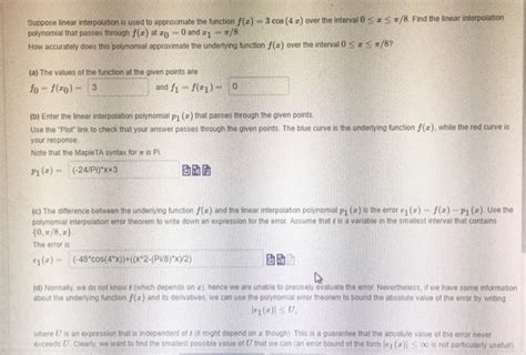 solved suppose linear interpolation is used to approximate
