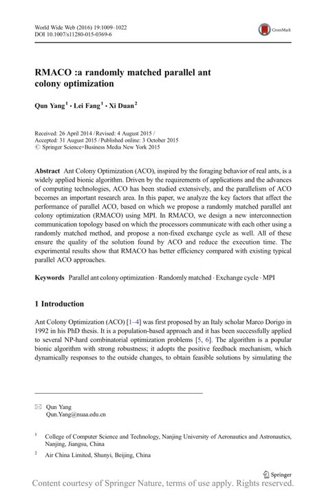 rmaco a randomly matched parallel ant colony optimization request pdf