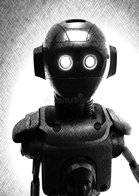 Blanco Y Negro De La Caricatura De Robots Stock de ilustración