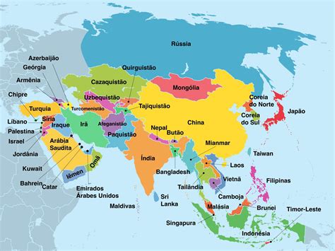 Ásia países mapa população e regiões Significados