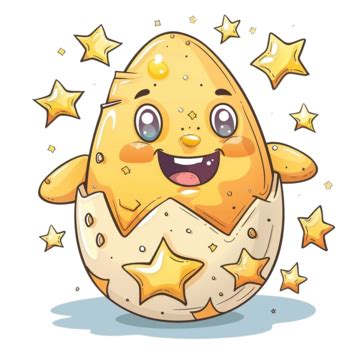 Cartoon Star Inside Egg With Surrounding Stars Cartoon Star Egg