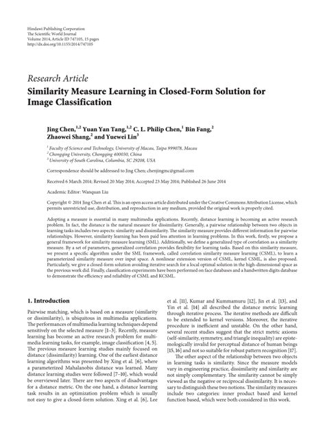 pdf similarity measure learning in closed form solution for image classification