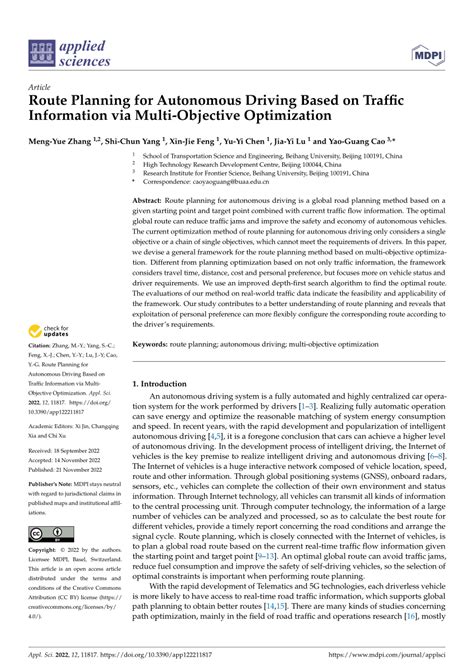 pdf route planning for autonomous driving based on traffic information via multi objective