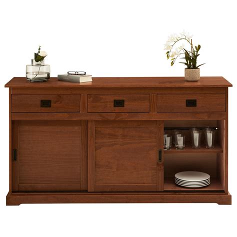 Buffet SAVONA en pin massif 3 tiroirs et 3 portes lasuré brun foncé