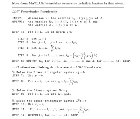 write a function that performs ldlt factorization apply your course hero