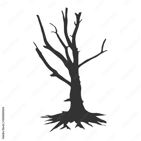 Naked Tree Silhouette On White Backgrounds Hand Drawn Isolated