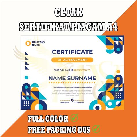 Jual CETAK SERTIFIKAT PIAGAM PENGHARGAAN CUSTOM MURAH DAN BERKUALITAS